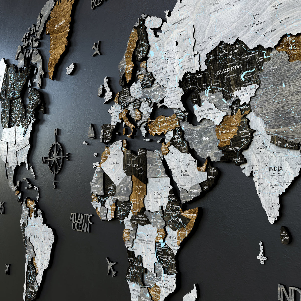 Wood World Map for Wall Decor