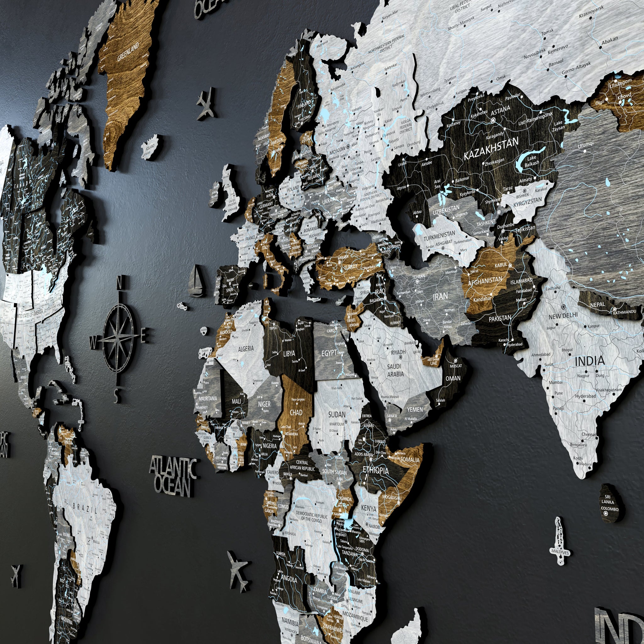 3D Wooden World Map - Loft Style for Unique Décor
