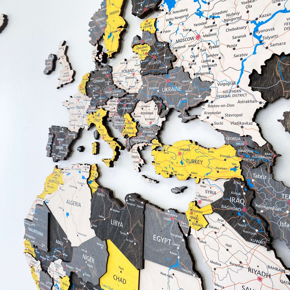 Wood World Map - Summer Time the essence of sun-kissed