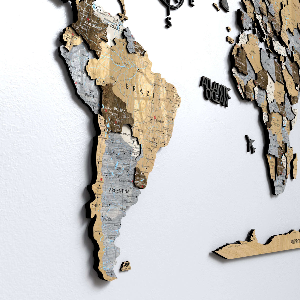 Wood World Map - Light Walnut for Home Decor