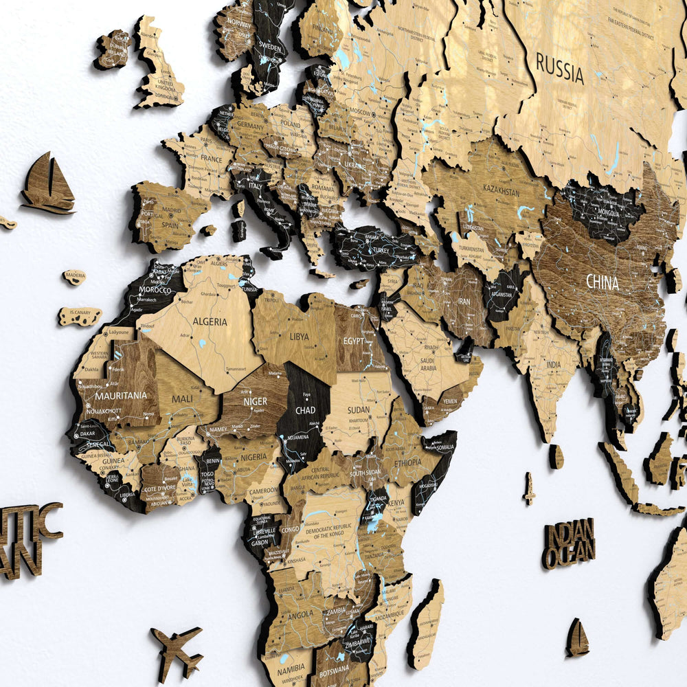 Wood World Map - Dark Brown | 3D Wall Art & Decor