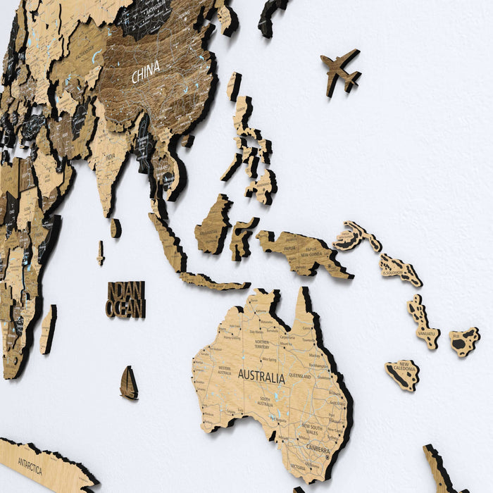 Wood World Map - Dark Brown | 3D Wall Art & Decor