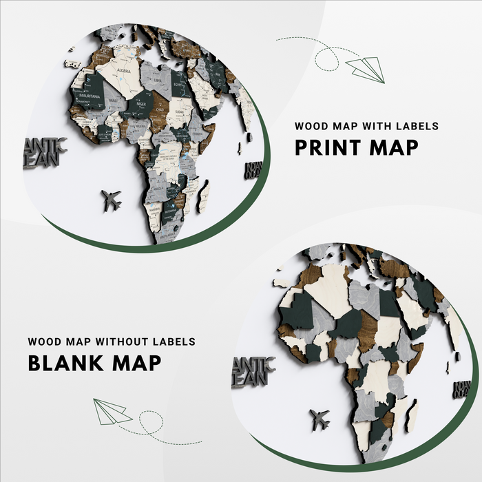 Wood World Map - Dark Green essence of sun-kissed adventure