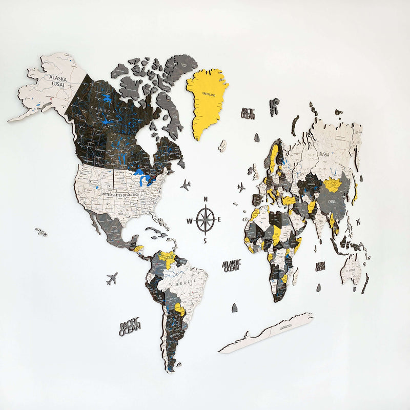 Wood World Map - Summer Time the essence of sun-kissed